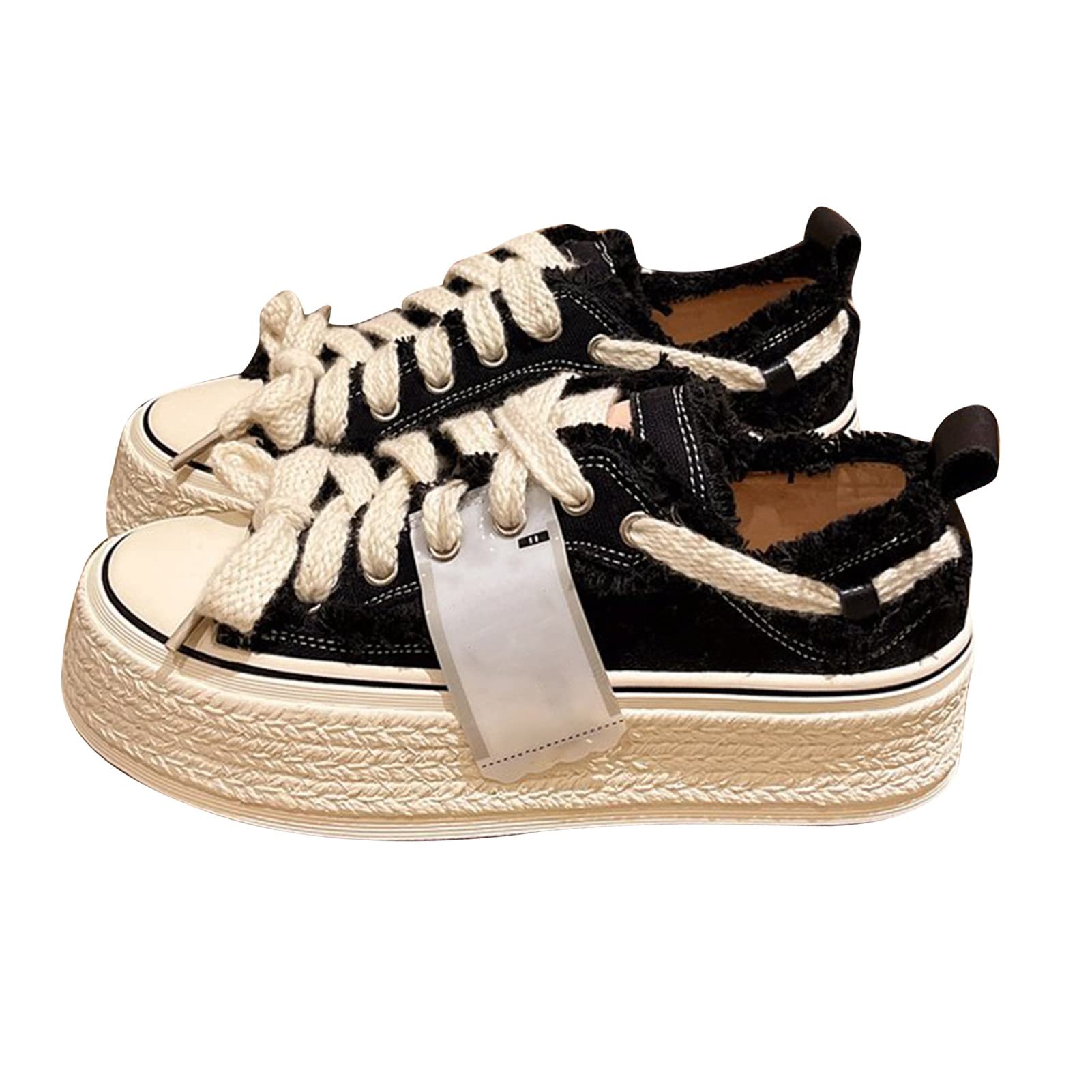 Women Canvas Shoes, Round Toe Prevent Slip Low Top Lace Up Pressure Reducing Women Canvas Sneaker Fashionable for Spring for Daily (38)