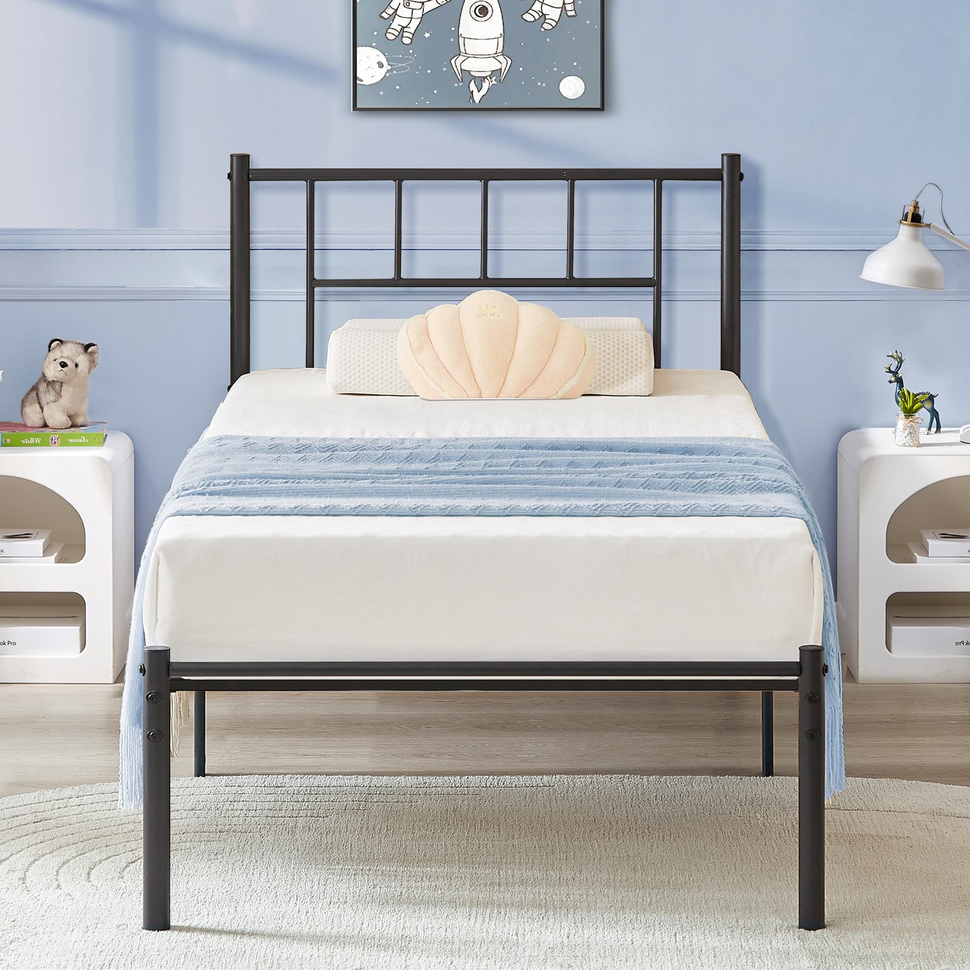 VECELO Twin Bed Frame, 14 Inch Metal Platform with Headboard, Heavy Duty Steel Slat Support, No Box Spring Needed, Easy Assembly