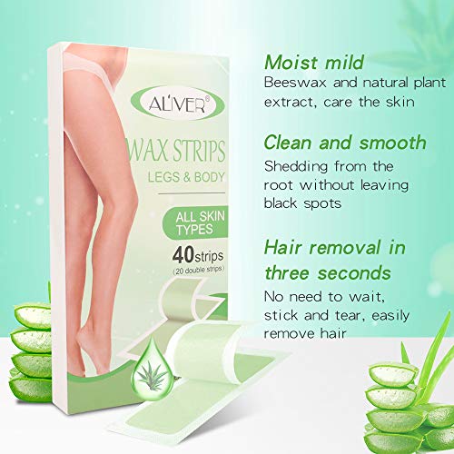 Wax Strips Hair Removal, No Wait Time, Keep Skin Smoothness, Fast & Easy At-Home Depilation, for Arms, Legs, Armpits, Face, Bikini Line, 40 Strips