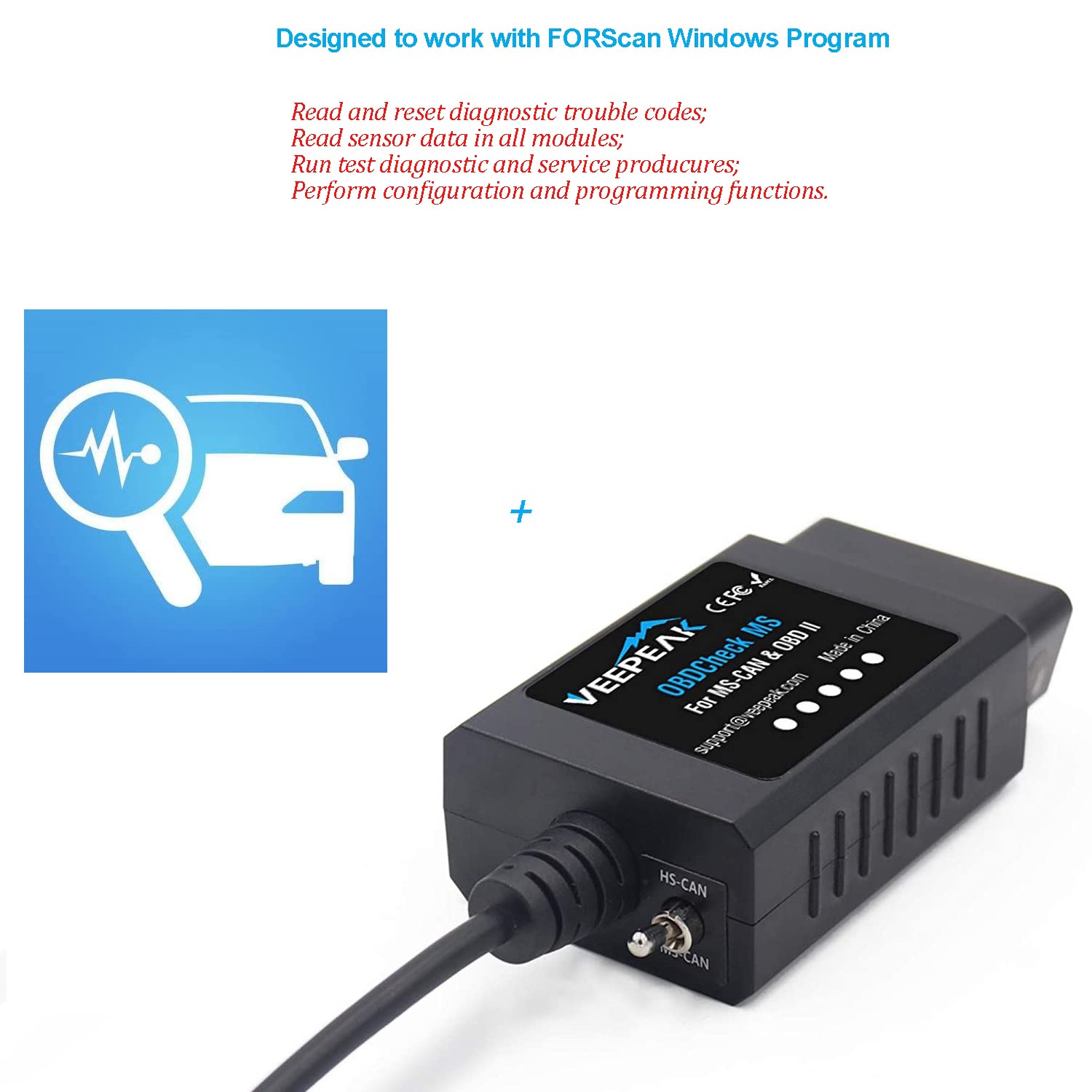 Veepeak USB OBD2 Adapter for for-Scan with MS-CAN Support Diagnostic and Coding Tool Compatible with 1996 and Newer Ford Mazda Vehicles