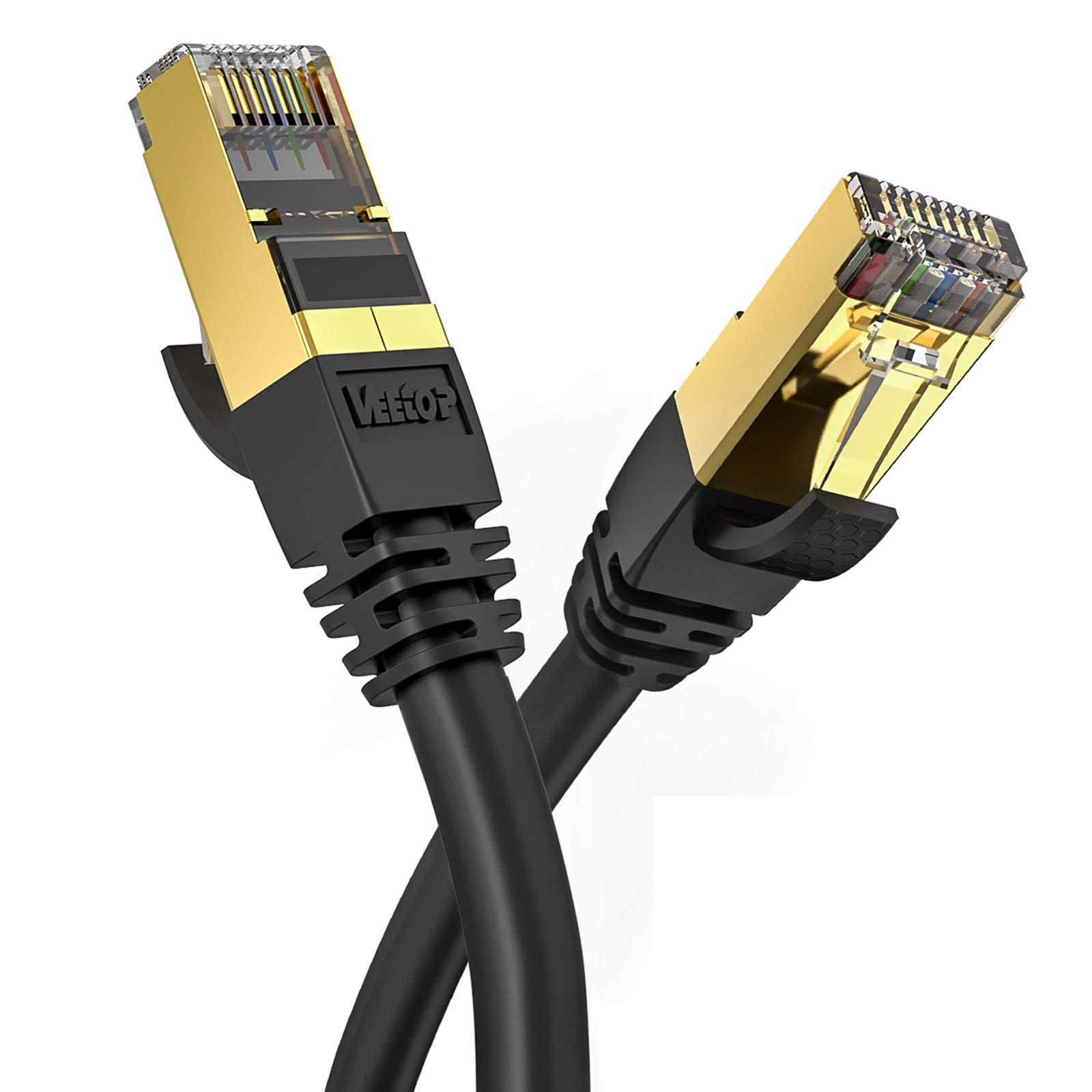 Veetop CAT8 Ethernet Cable 6.5ft/2m 40Gbps 2000Mhz High Speed Gigabit SSTP LAN Network Internet Cables with RJ45 Gold Plated Connector for Use of Smart Office Smart Home System iOT Gaming(1 Pack)