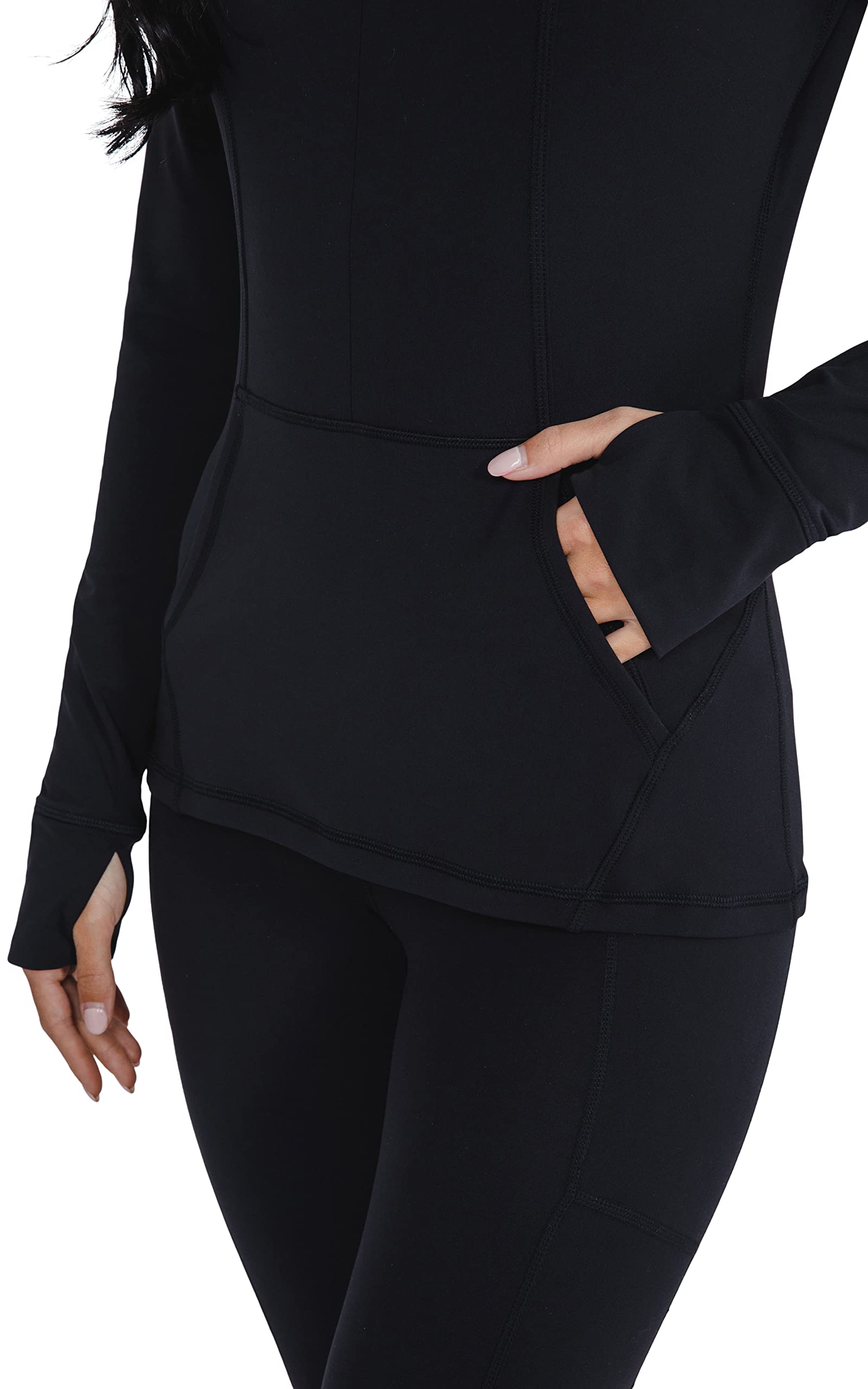 Yogalicious Nude Tech Half Zip Long Sleeve Jacket with Front Pockets - Black - Large