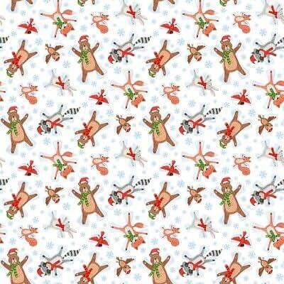 Strong-Store Bearly Christmas Fabric - Forest Animal Snow Angel White - Yard 100% Cotton.