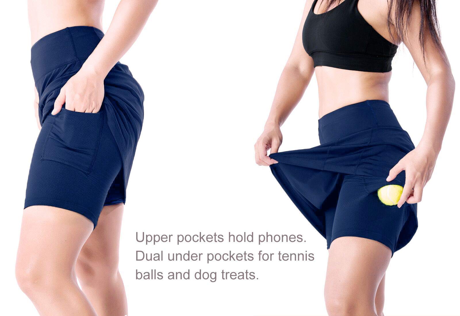 Yogipace Tall Women's 20" Modest Knee Length UV Protection Skirt Athletic Golf Tennis Skort Built in Shorts Navy Blue Size XXL