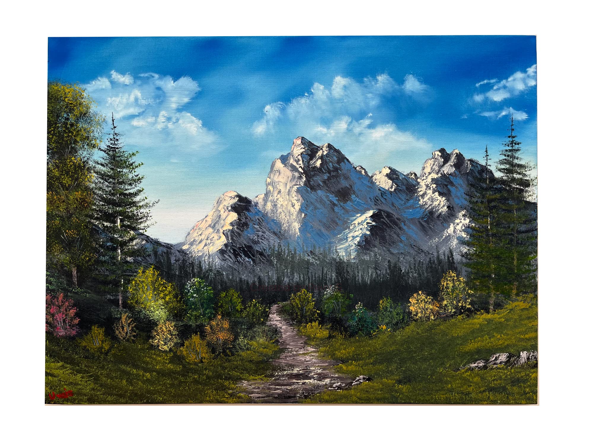 Snowy Mountain Serenity - 24" x 18", Hand made Oil Painting
