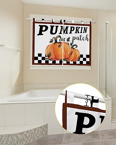 Tab Top Window Curtain,Autumn Farm Orange Pumpkins Patch Tier Curtains Panels Kitchen Valance 2 Drapes,Fall Harvest Black White Checkered Light Filtering Window Treatment for Bathroom Bedroom Cafe