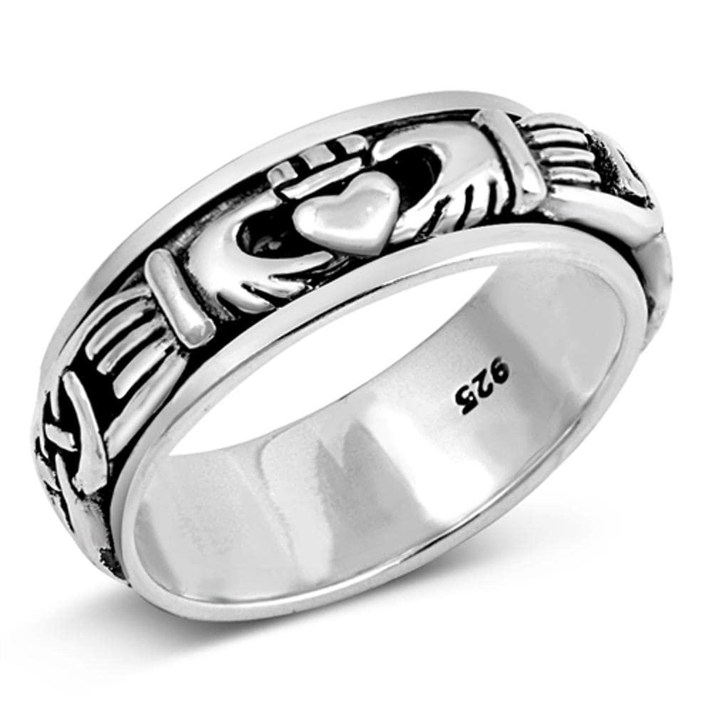 Spinner Claddagh Heart Friendship Ring Sterling Silver Band Size 7