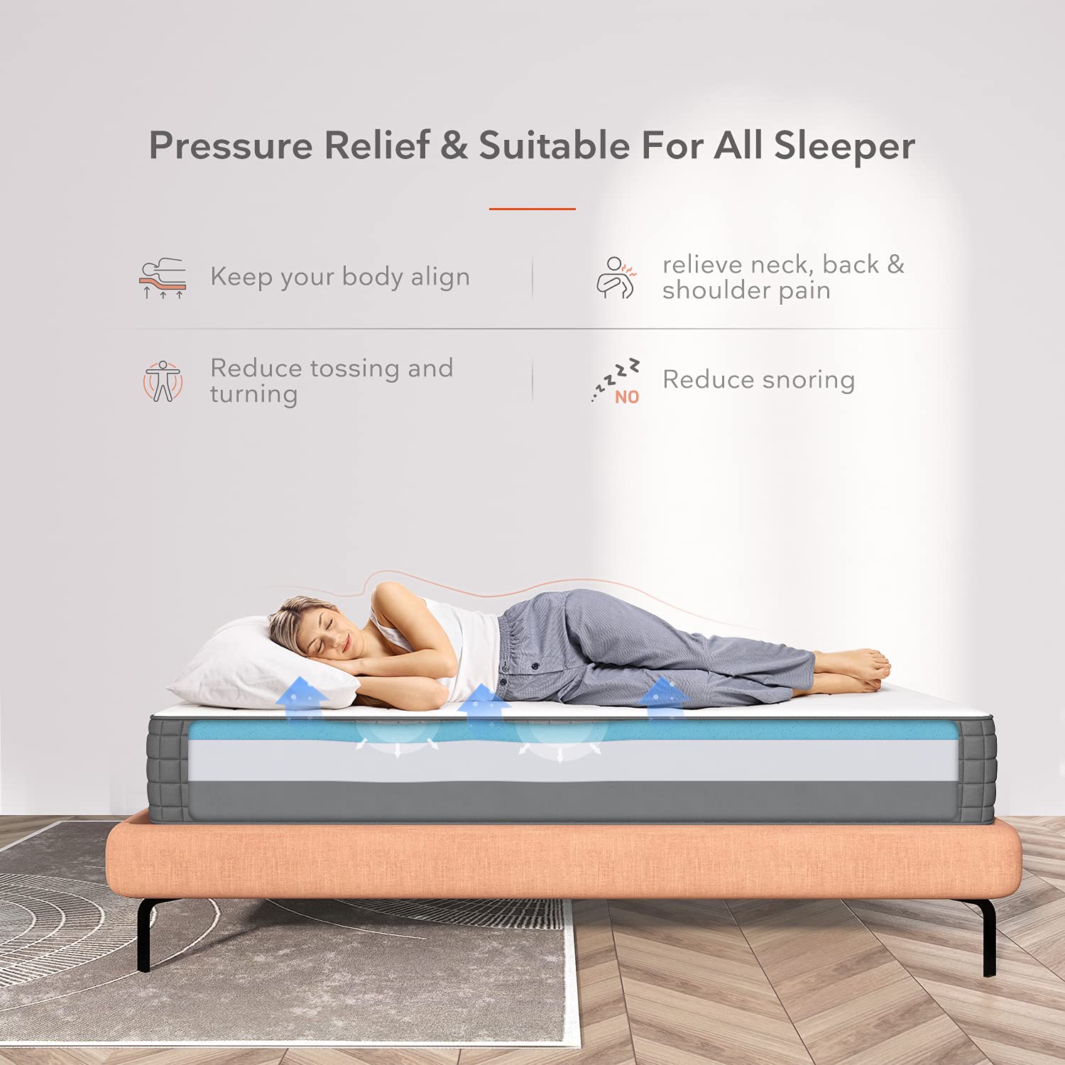 Sweetnight Queen Mattress, Breeze 10 Inch Queen Size Mattress, Infused Gel Memory Foam Mattresses for Cool Sleep, Supportive & Pressure Relief, Medium Firm