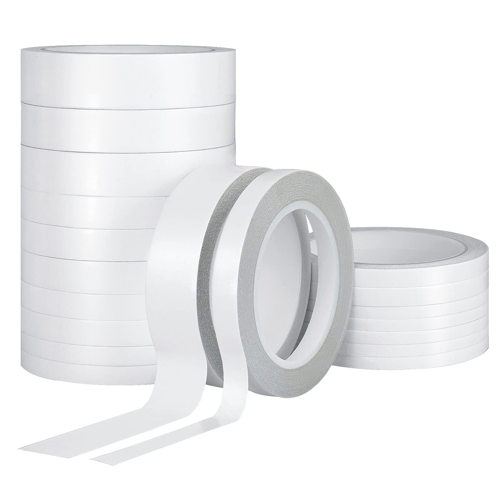 WeLiu Double-Sided Tape for Arts, Crafts, Photography, Scrapbooking, 8 Rolls Tear-by-Hand, Paper Backing(Width: 6mm/ 9mm/ 12mm/ 15mm/20mm/25mm)