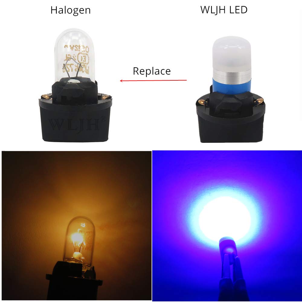 WLJH Blue T10 Led Bulb Dash Lights Dashboard Instrument Panel Cluster Gauge 2825 194 w5w Car Interior Lamp Twist Sockets Pc195 Pc194 Pc168, Pack of 6