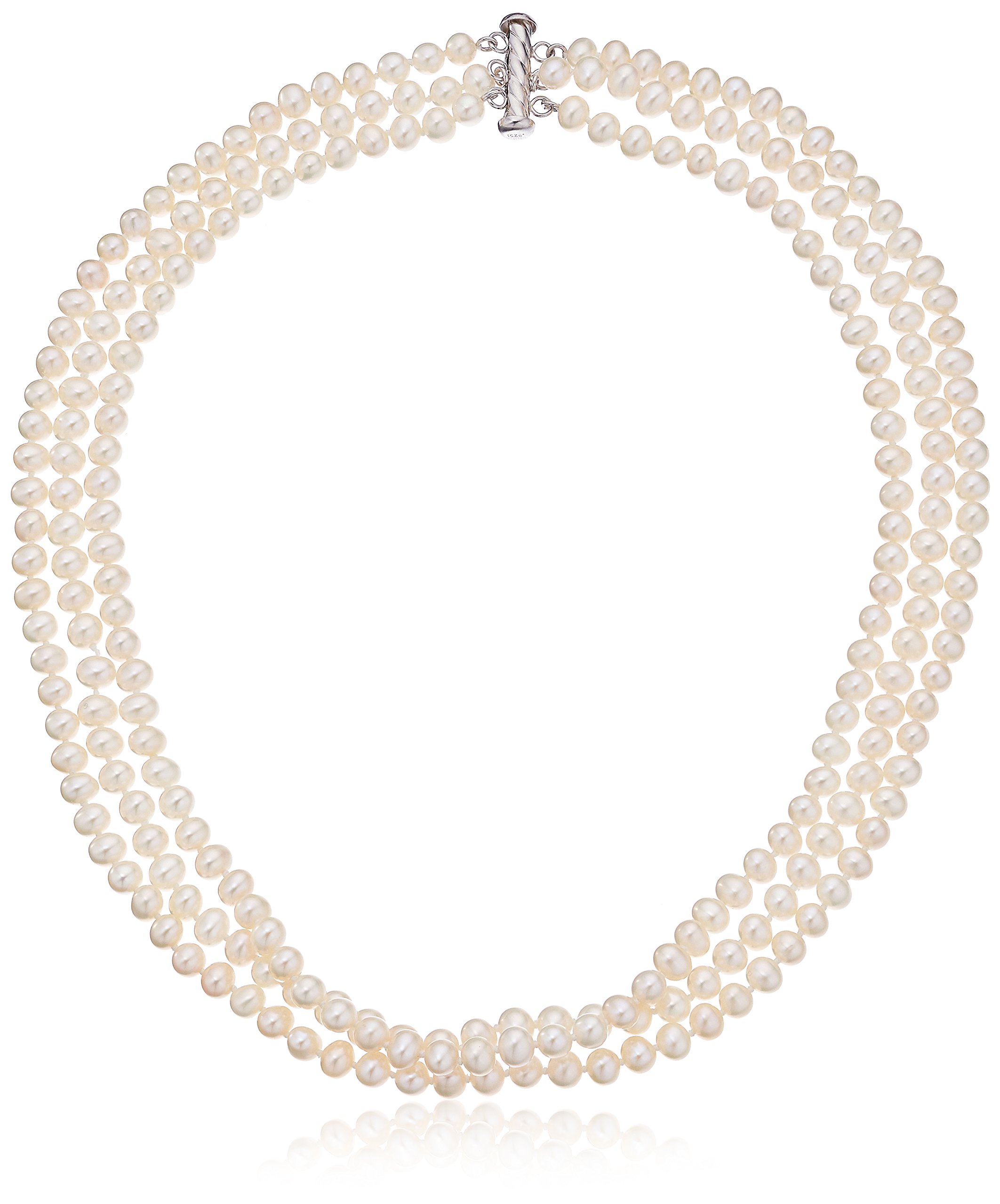 Sterling Silver 3-Row Freshwater Cultured Pearl Strand, 17.5"