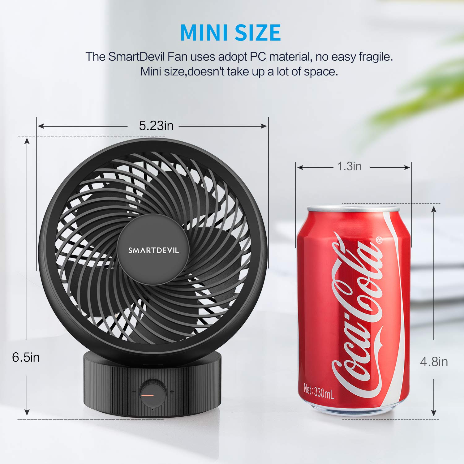 SmartDevil USB Desk Fan, Small Personal Desktop Table Fan with Strong Wind, Quiet Operation Portable Mini Fan for Home Office Bedroom Table and Desktop (Black)