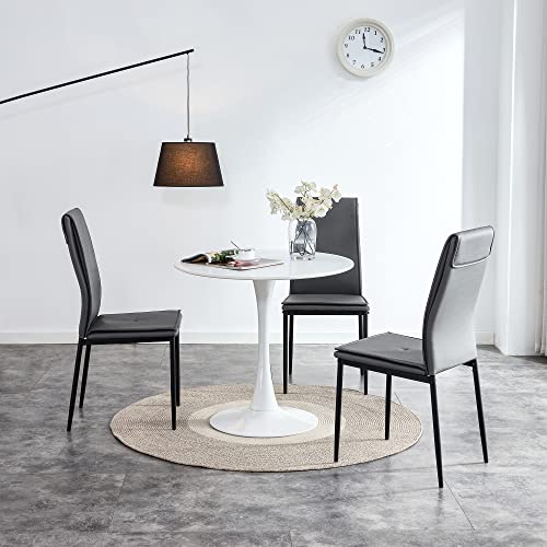 Taikonaut Dining Chairs in PU Leather, Modern Metal Chairs for Kitchen and Living Room, Modern Kitchen Chairs Without arms, Metal Legs, Set of 4, Grey