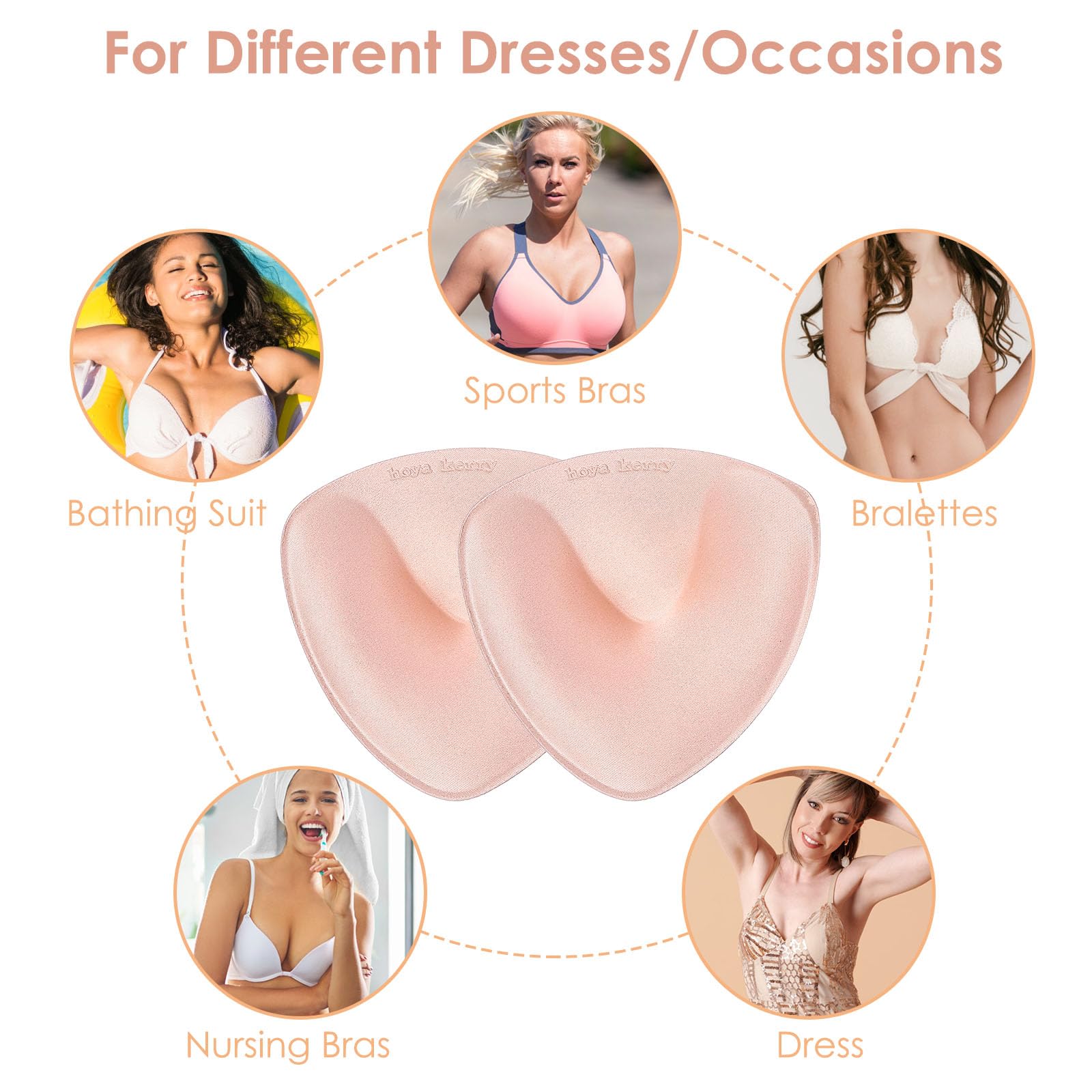 WLLHYF Bra Pad Inserts 2 Pairs Breathable Sewn Triangle Padded Skin Color Removable Breast Padding Soft Breast Padding for Women Girls Bra Any Cup Cover