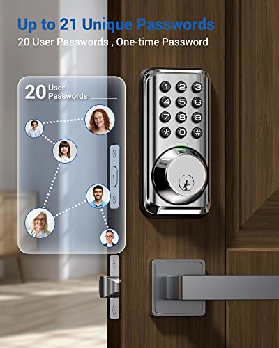 Veise Keyless Entry Door Lock, Electronic Keypad Deadbolt Lock, Auto Lock, 1 Touch Locking & 20 User Codes, Anti-Peeking Password, Easy Installation Design - Satin Nickel