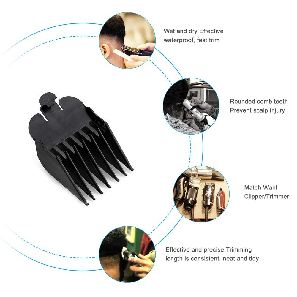 welltop Professional Hair Clipper Guide Combs, Clipper Guide Comb Set, 8 Sizes Coded Cutting Guides-1/8" to 1", Universal Replacement Hair Clipper Comb Attachments for Clippers Trimmers, Black