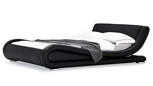Zuri Modern Marlo Black Genuine Leather King Size Platform Bed