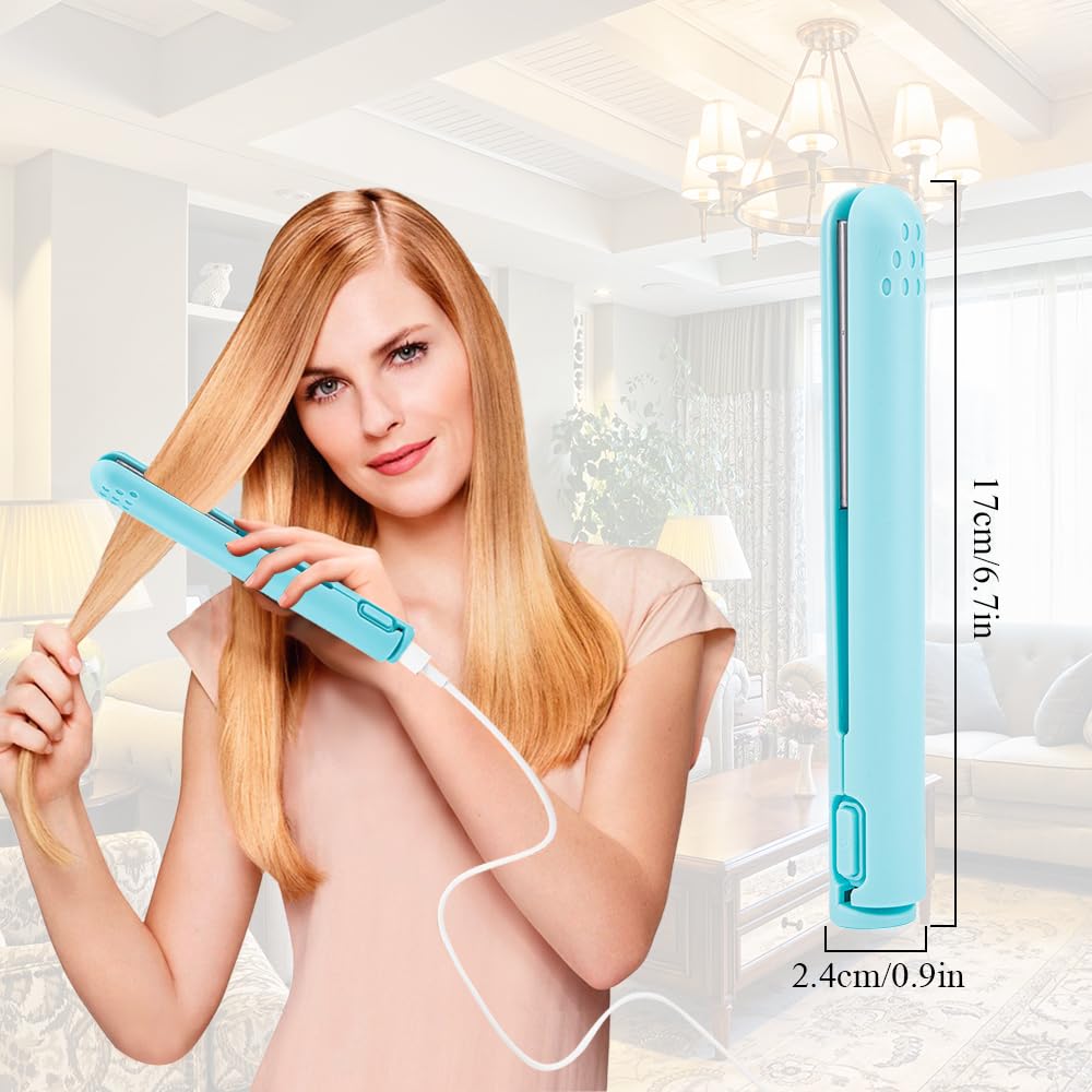 Ubitree Mini Curling Iron, Dual-Purpose Travel Curling Wand, 2 in 1 Curling Iron and Straightener Combo, Cordless Curling Iron with USB Cable for Short Medium Long Hair