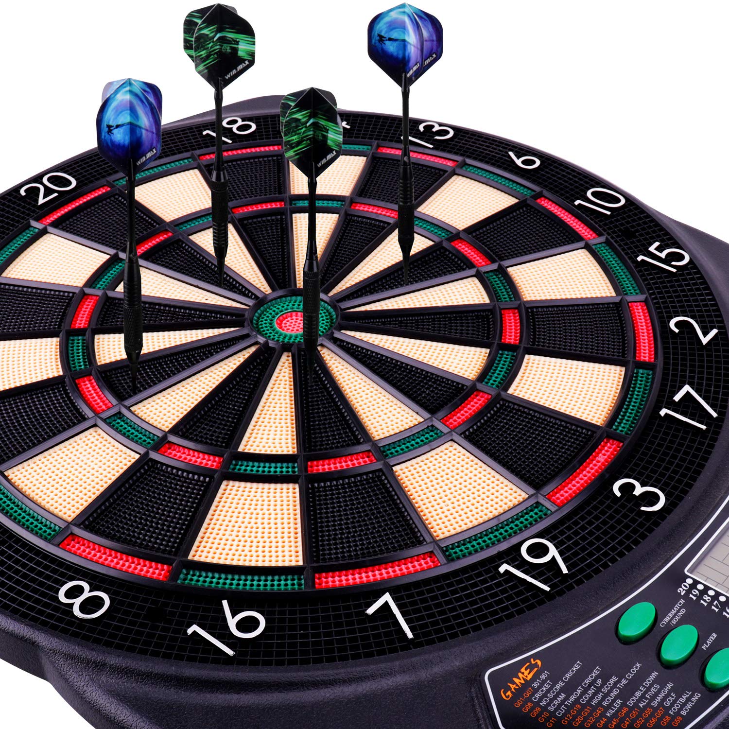 WIN.MAX Electronic Dart Board Soft Tip Dartboard Set LCD Display with 12 Darts 100 Tips Power Adapter
