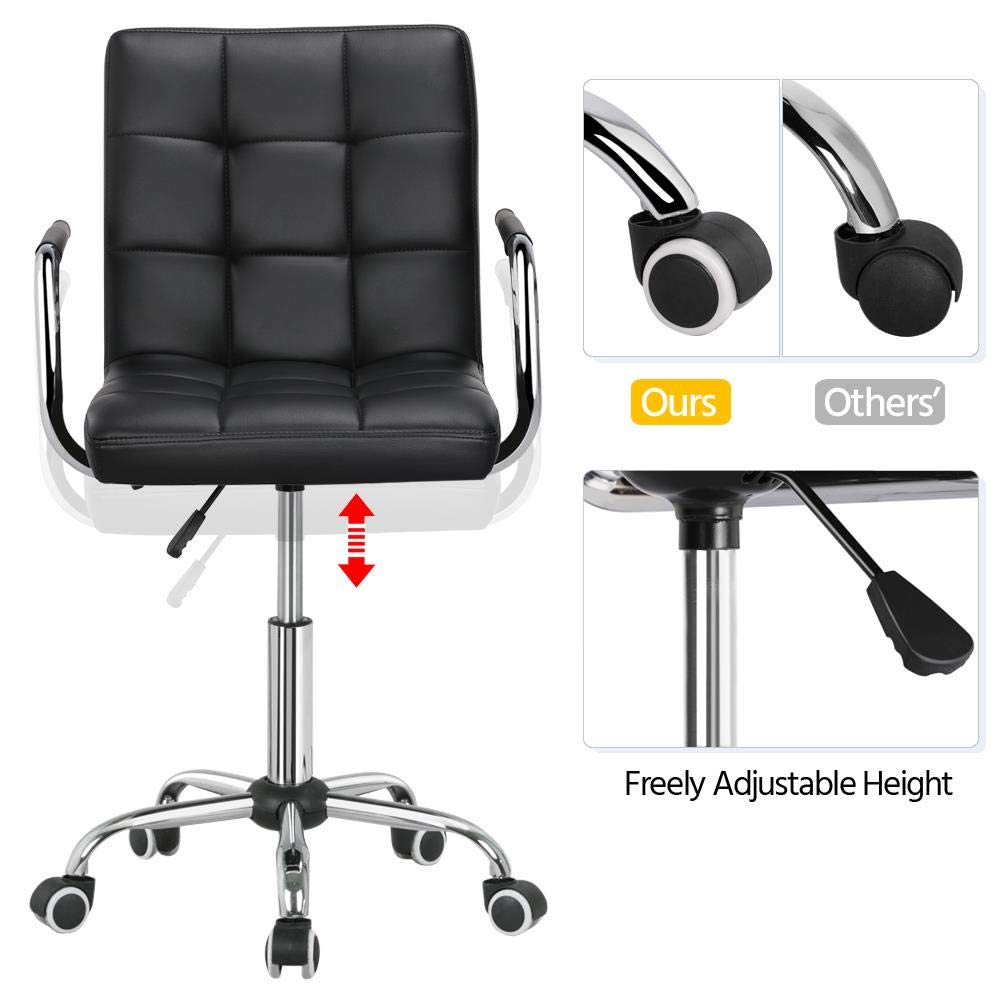 Topeakmart Home Office Chair Height Adjustable Desk Chair Mid Back PU Leather with 360° Swivel Large Seat with Wheels Black