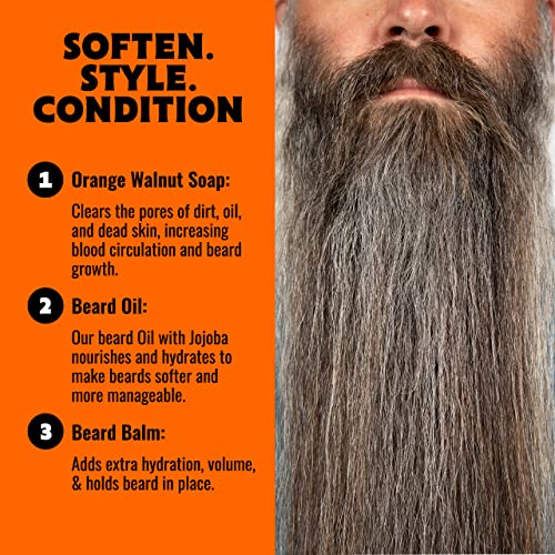 Tame the Wild's Deluxe Beard Grooming Kit - Includes Orange Walnut Beard Wash, Two Premium Beard Oils, & Two Beard Balms in Sandalwood & Citrus Scents - Beard Growth Kit for Men - Gift Set