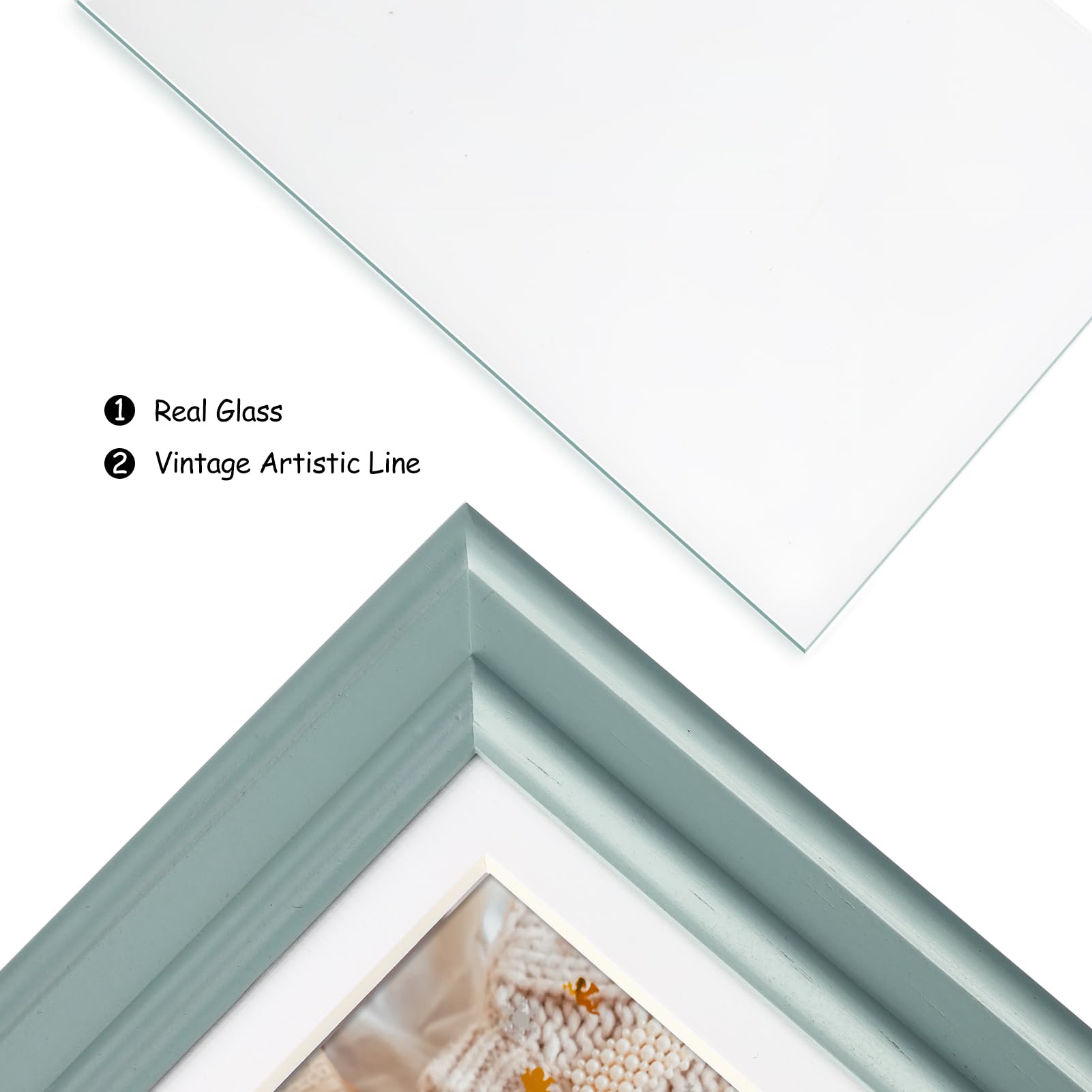 Tamolus 4x6 Double Hinged Picture Frame Folding Photo Frame Vertical and Horizontal in Teal Blue Pine Wood with Real Glass for Tabletop X3-LAN-SH46