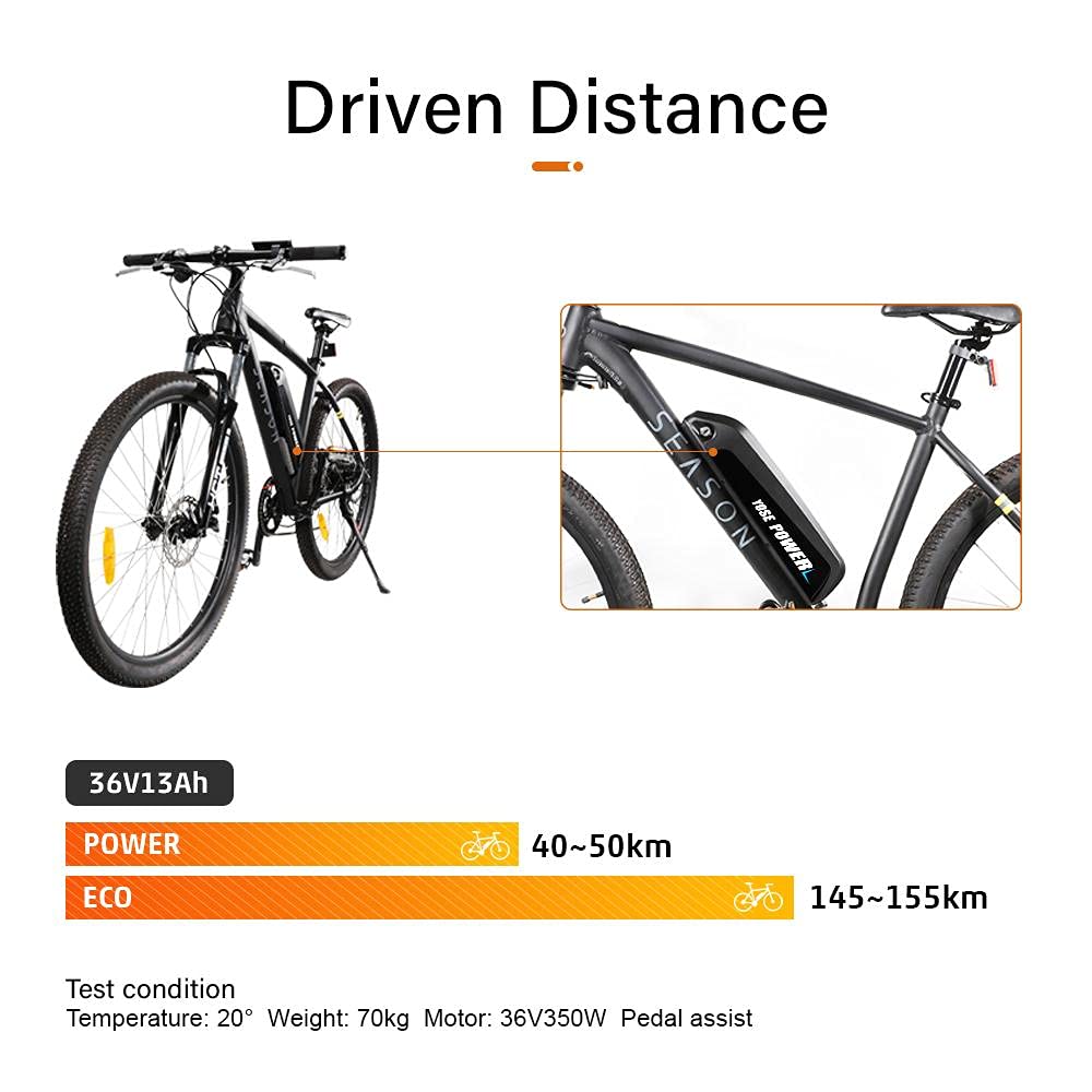 Yose Power Ebike Battery 36V 13Ah Down Tube Battery for 100W-700W Motor with Power Switch, Electric Bicycle Lithium-Ion Battery, Safe Lock, Led Indicator Light, with Base and Charger