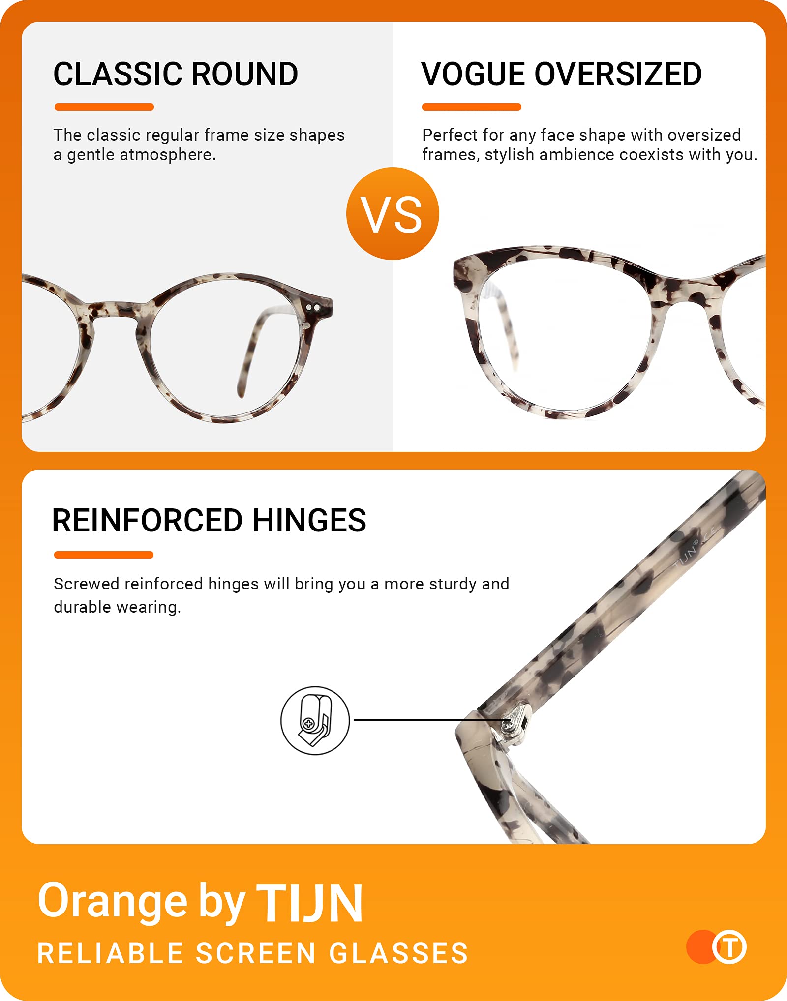 TIJN Blue Light Glasses for Women and Men, Oversized Frame, Anti Eyestrain Clear Computer Gaming Blue Blocker Glasses (Tortoise Shell)