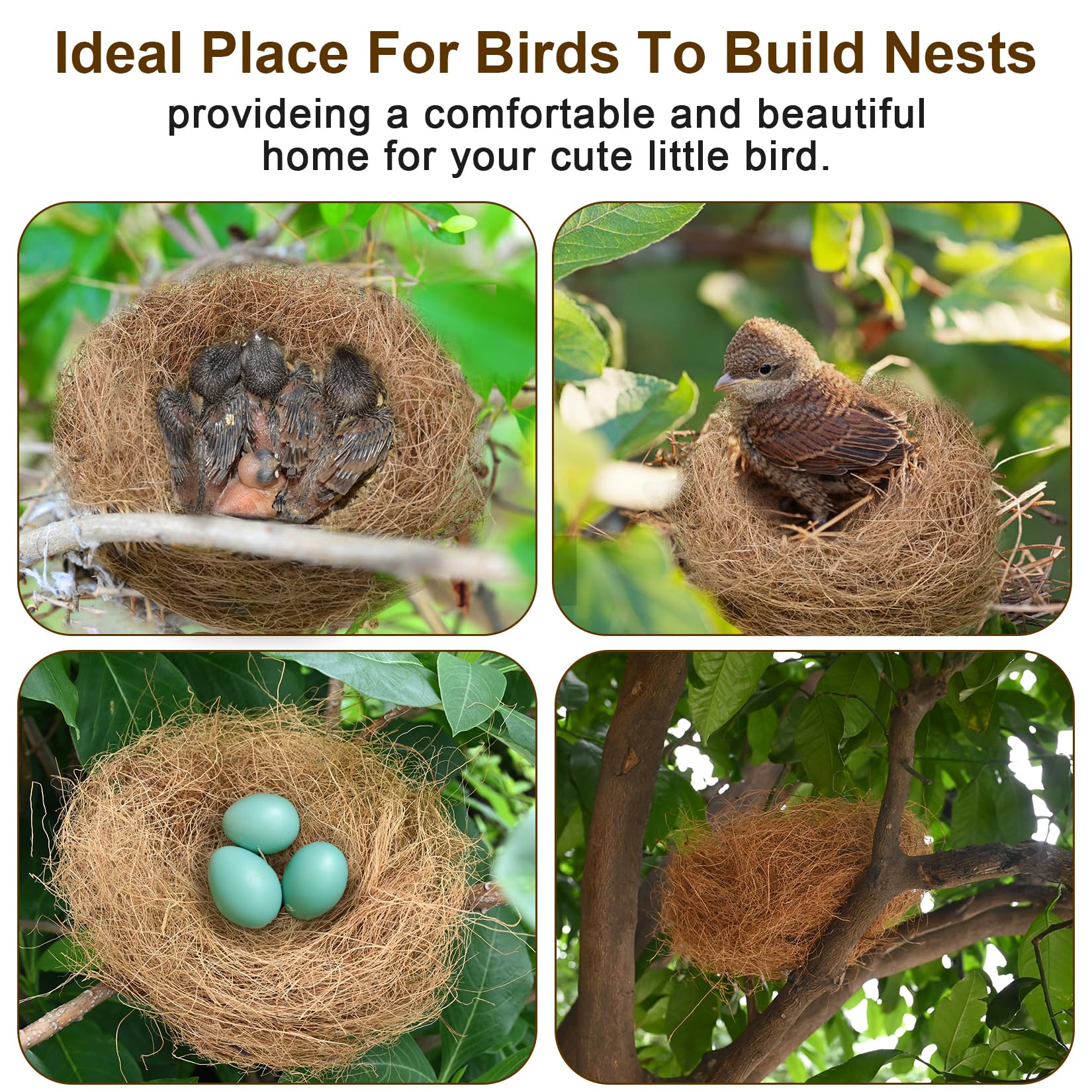 Sukh 110G Coconut Fiber for Bird Nest - Canary Nesting Material Coconut Bird Nest Finch Coconut Fiber Loose Bedding Substrate for Laying Eggs,Resting Materials for Birds, Hummingbird Parakeet