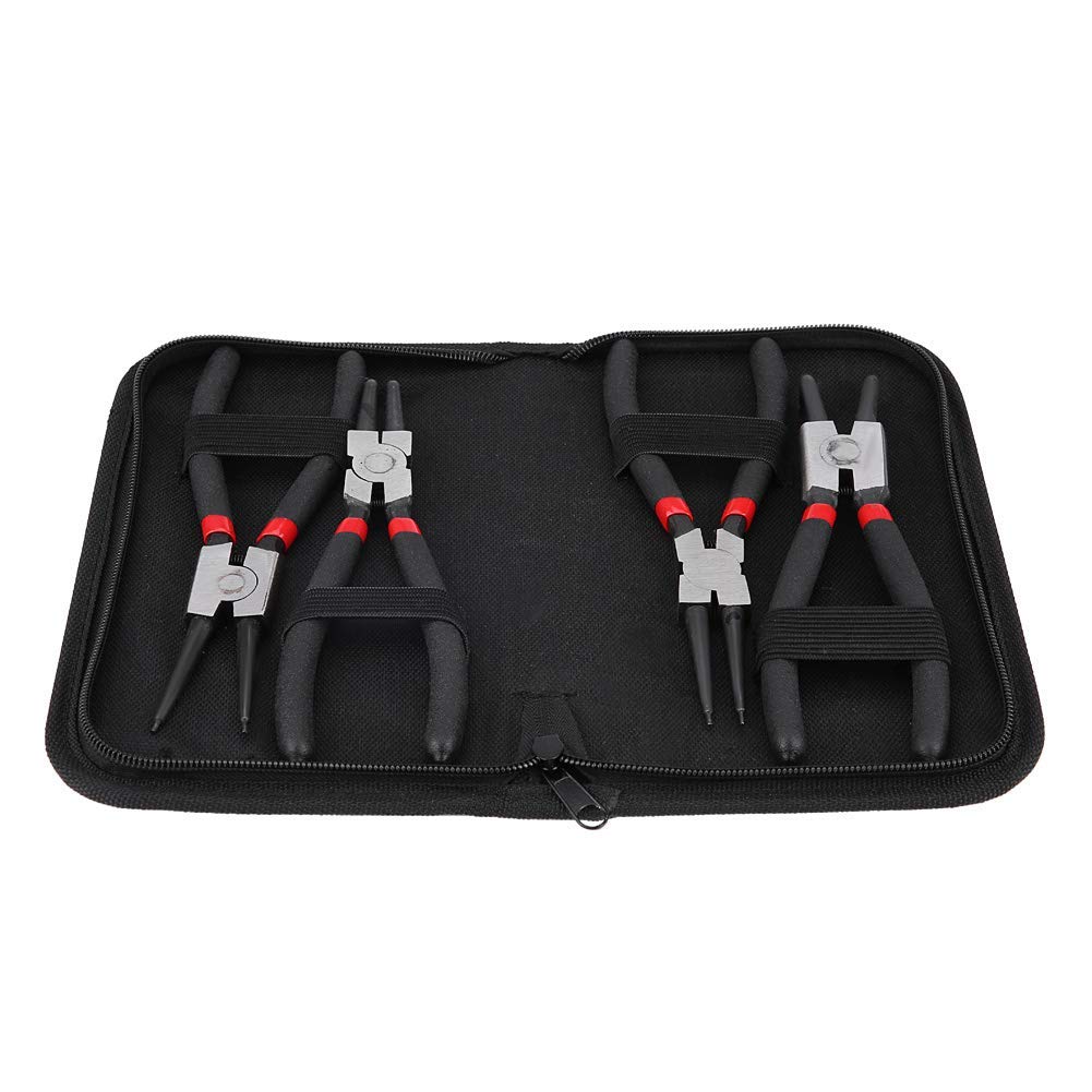 Snap Ring Pliers Set, 4-Piece Heavy Duty Circlip Pliers Set 7-inch Internal/External Circlip Pliers Kit with Straight/Bent Jaw for Ring Remover Retaining and Remove Hoses