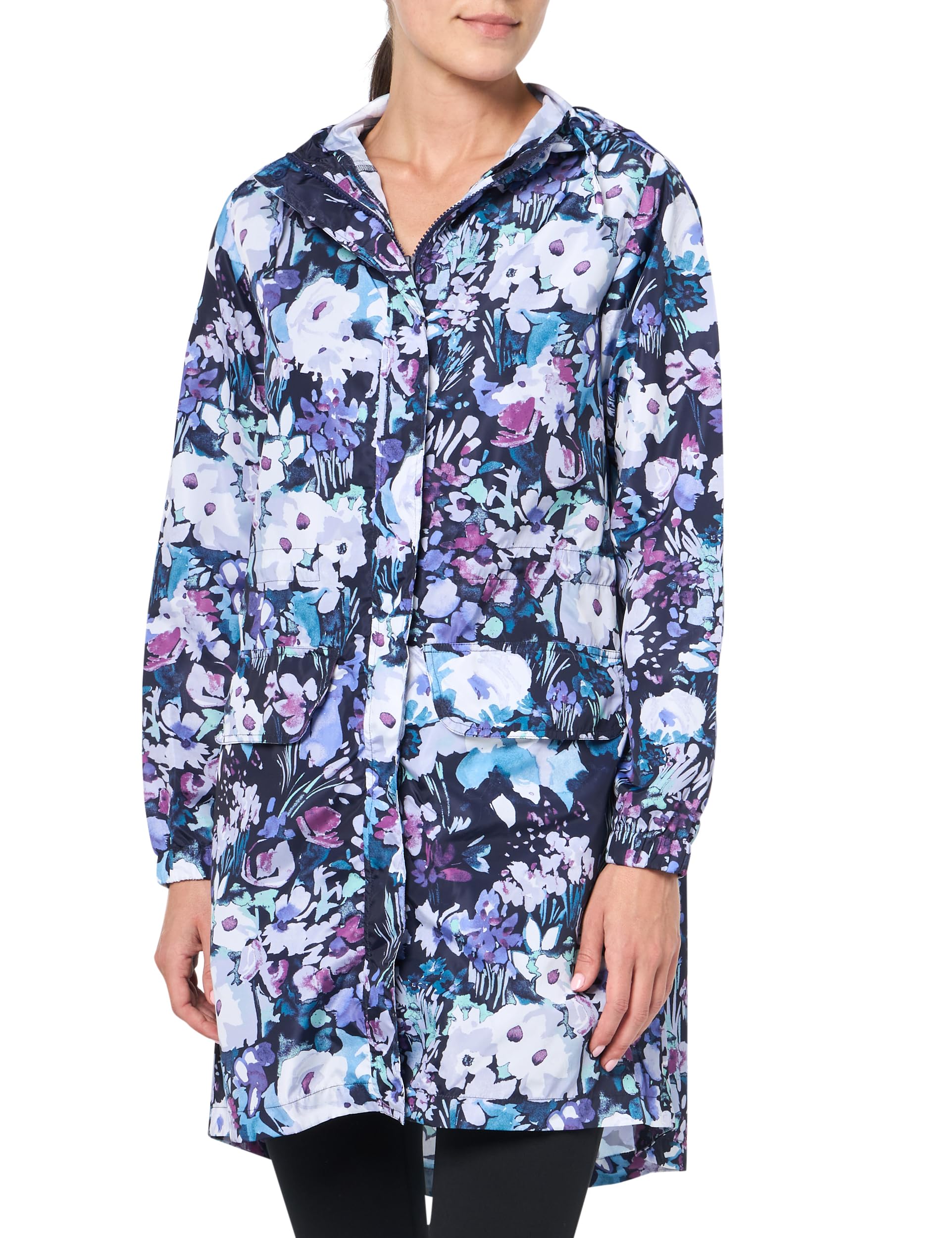 Vera Bradley Women's Packable Water Resistant Raincoat (Extended Size Range), Hope Blooms Teal, XXLarge