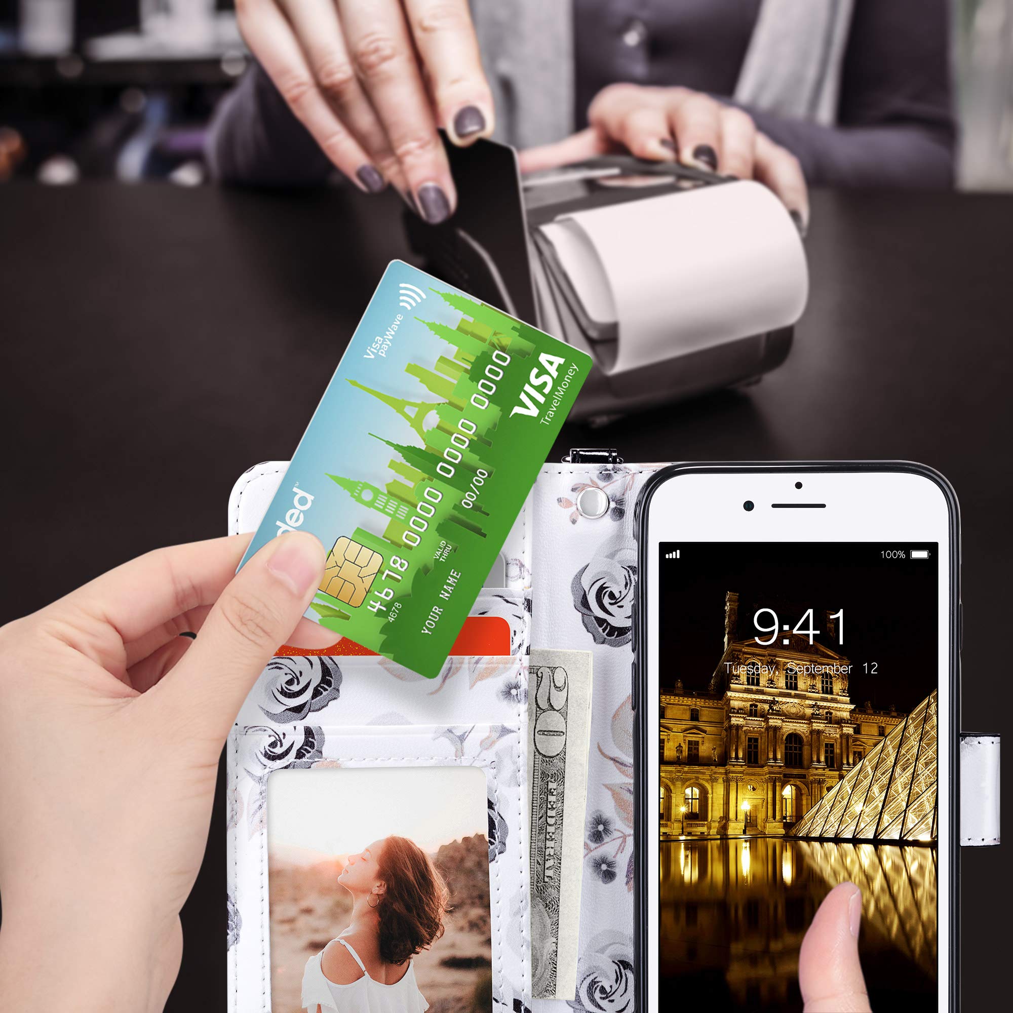 ULAK Case for iPhone SE 3 Wallet 2022, iPhone 8 Wallet, iPhone SE Wallet 2020, iPhone 7 Flip Case, PU Leather Kickstand Card Holder Protective Cover for iPhone 7/8/iPhone SE 2nd 3rd Gen, Dinosaur