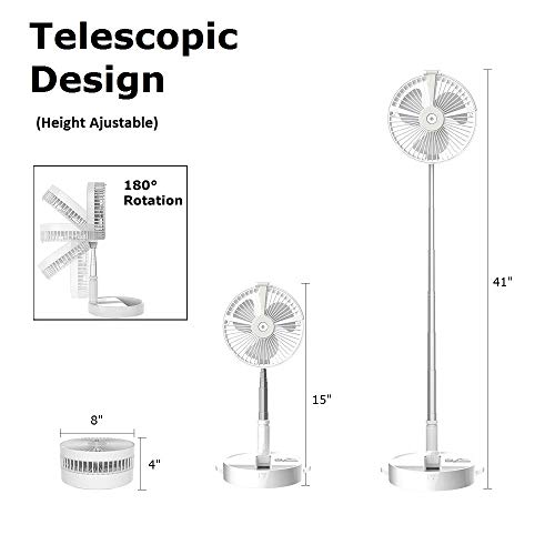 YOUDirect Portable Misting Fan, Telescopic USB Rechargeable Desk Fan with Lights, Multifunctional Personal Cooling Fan with 4 Speed, Adjustable Height, Humidifier for Home Office Travel