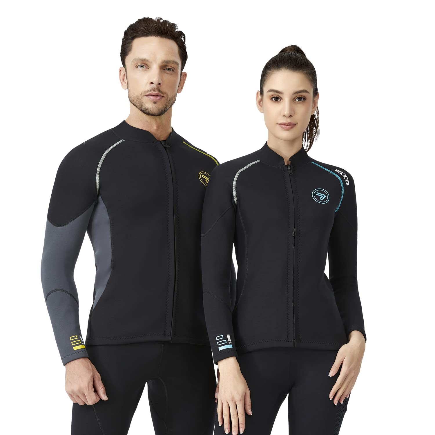 Wetsuit Top Men's 1.5mm Neoprene Wetsuits Jacket,Front Zipper Long Sleeves Diving Suit for Swimming,Diving,Snorkeling,Scuba,Surfing(Black, XL)