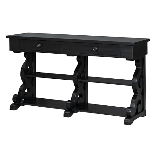 Tidyard Retro Console Table Sideboard with Ample Storage, Open Shelves and Drawers Sofa and Couch End Table for Entryway, Foyer, Living Room, Bedroom Furniture