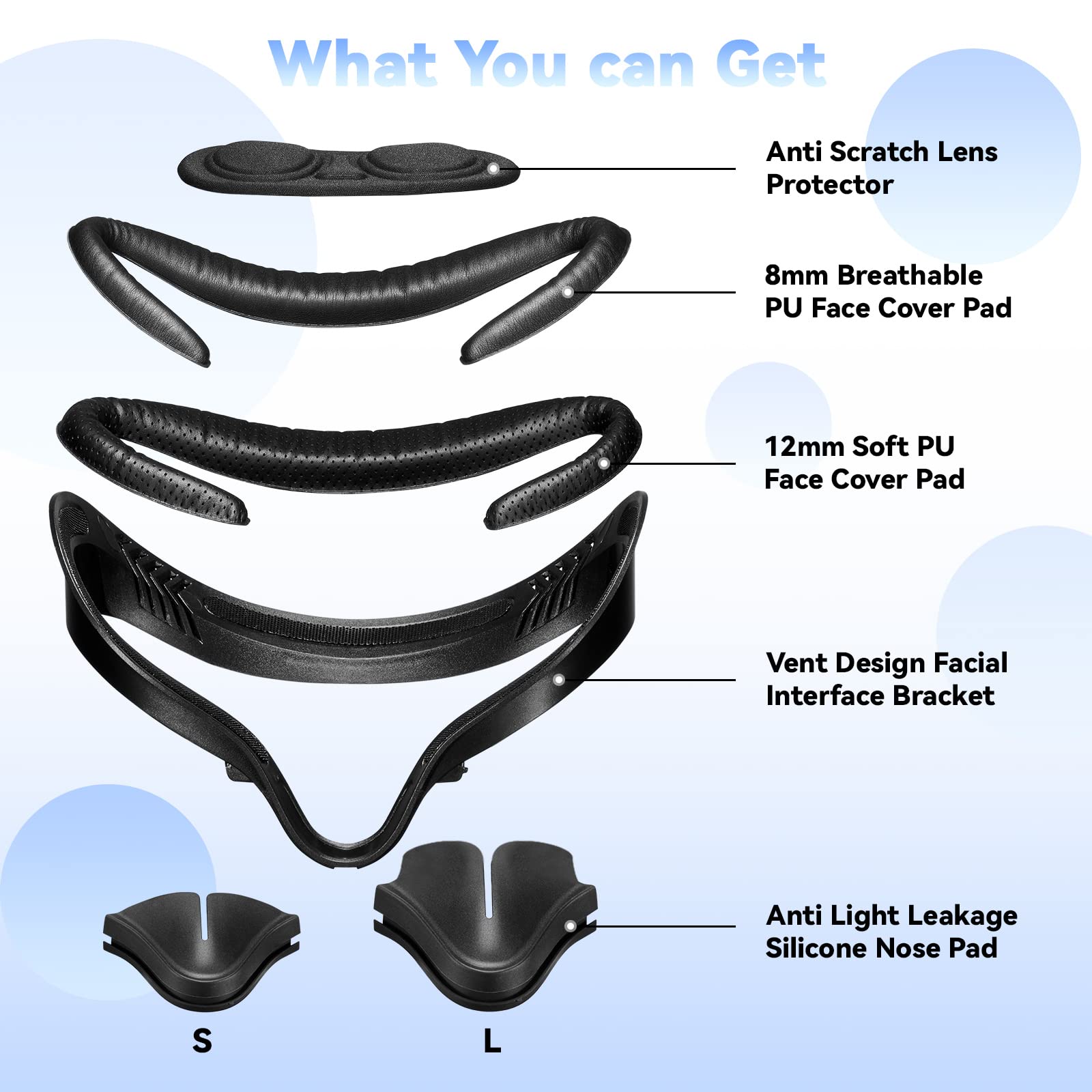 ZCDAYE Facial Interface for Oculus/Meta Quest 2 Accessories, 2 Pcs Soft PU Leather Face Cushion Foam Pad Replacement, Vent and Anti-Light Leakage design Compatible with Oculus/Meta Quest 2, Black
