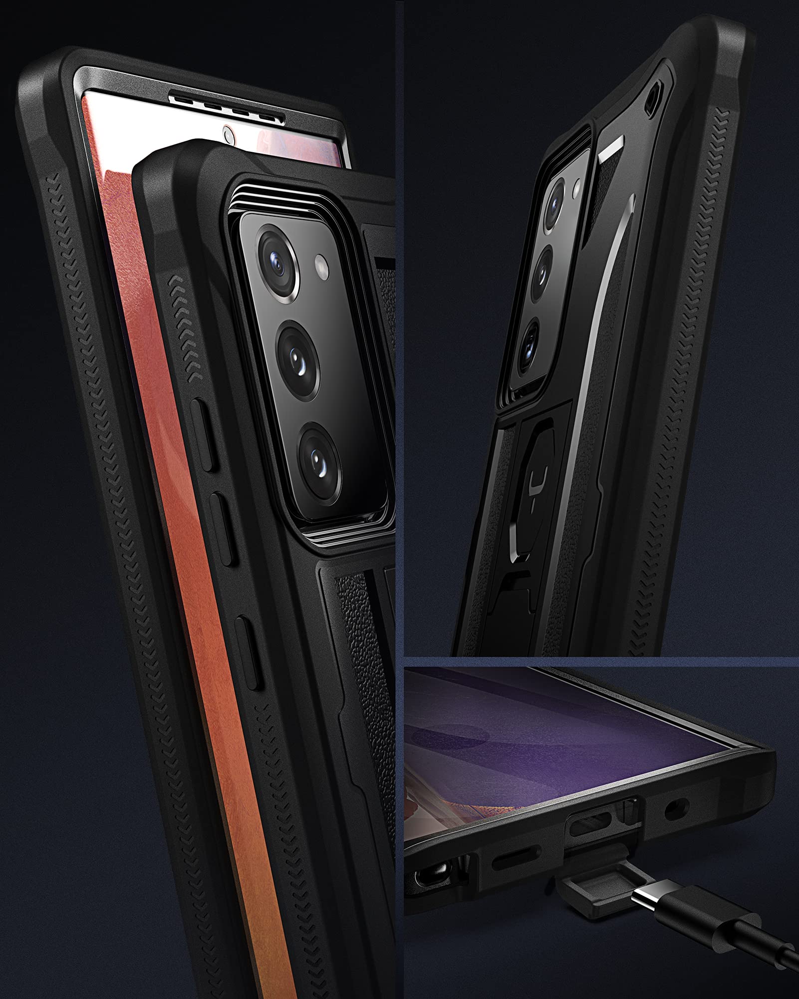 YOUMAKER Designed for Samsung Galaxy Note 20 Case with Built-in Screen Protector & Kickstand Full Body Heavy Duty Shockproof Rugged Protective Cover for Galaxy Note 20 5G 6.7 inch-Black
