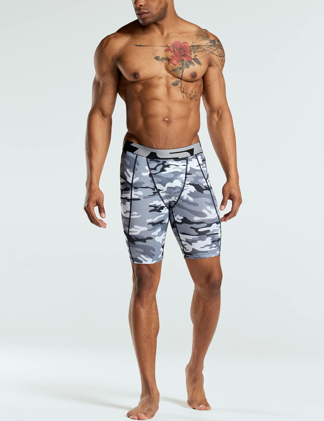 TSLA Men's Athletic Compression Shorts, Sports Performance Active Cool Dry Running Tights, Hyper Control Military Camo Grey, Small