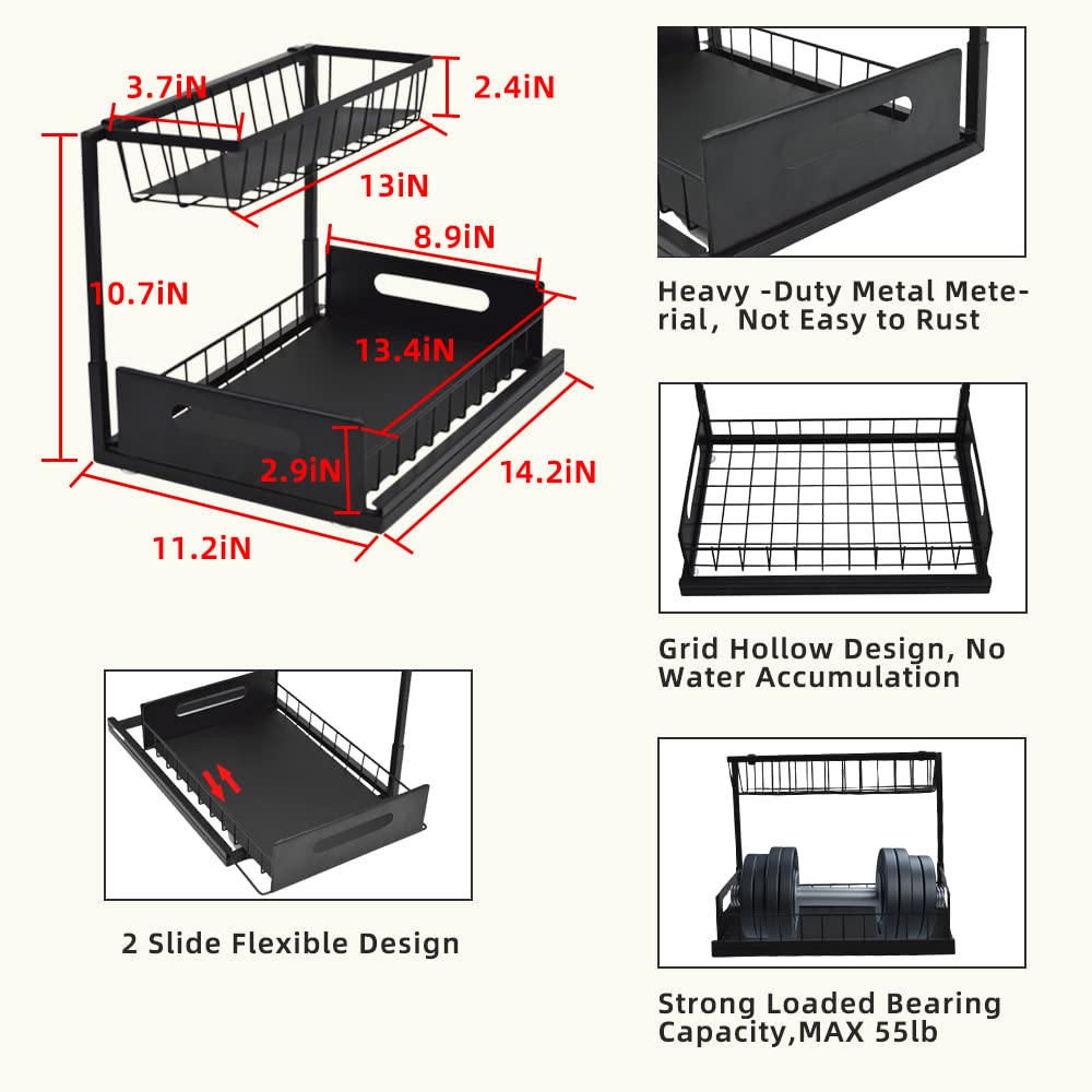 YOUNGER-RIS Under Sink Organizer, 2-Tier Bathroom Kitchen Cabinet Organizers and Storage, Pull Out Under Sink Storage for Bathroom Kitchen, Multi-Purpose Sliding Shelf Cabinet Organizer for Desk, etc