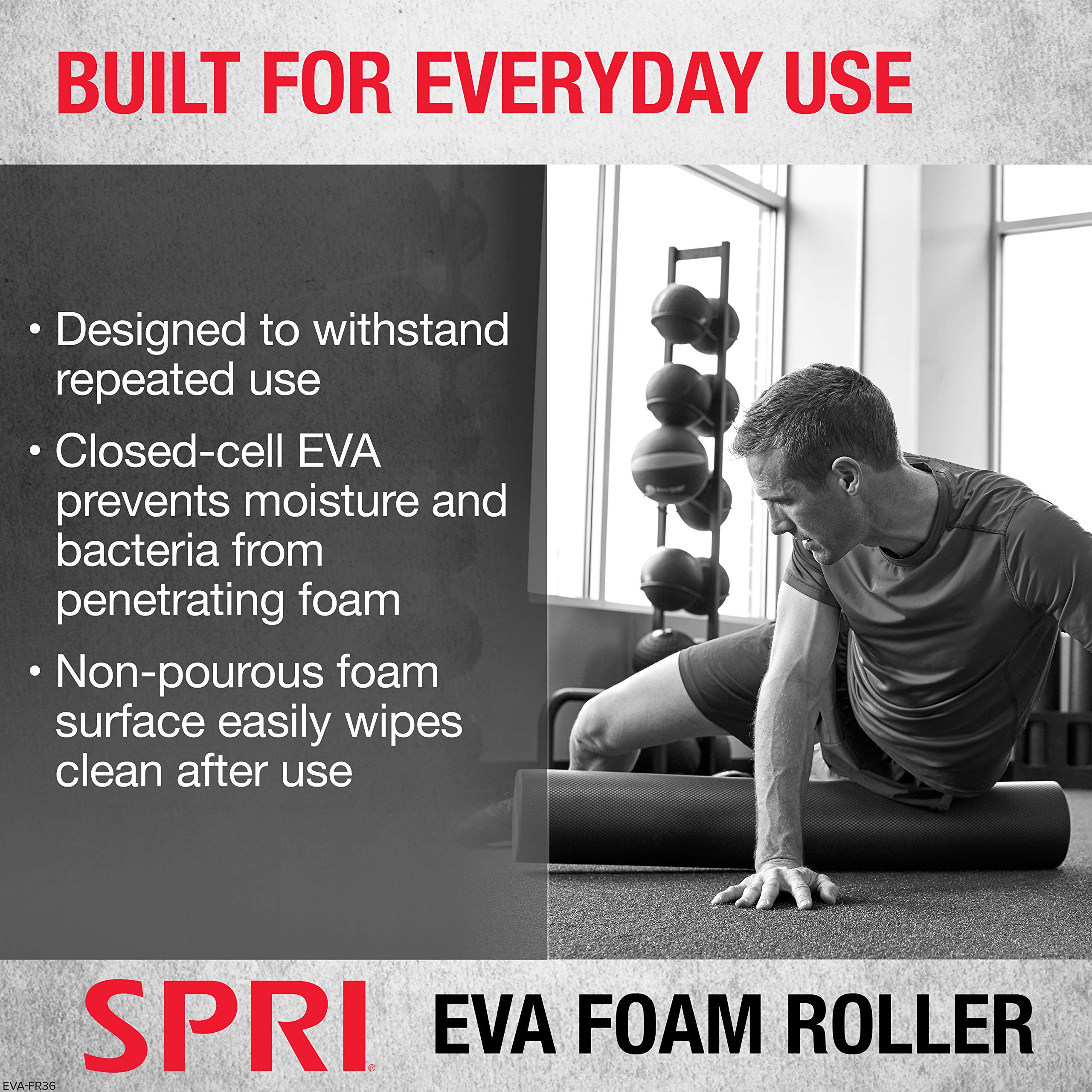 SPRI Foam Roller Round High Density Closed Cell EVA Foam, 36-Inch