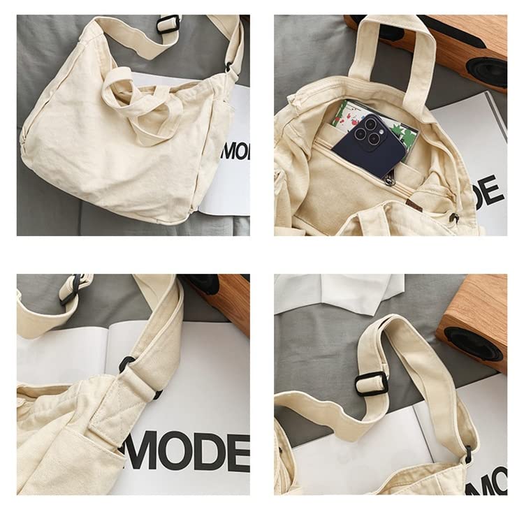 TUPIRIYN Women's Canvas Crossbody Bag Large Shoulder Bag Solid Color Casual Messenger Bag Travel Handbag Unisex (Black)