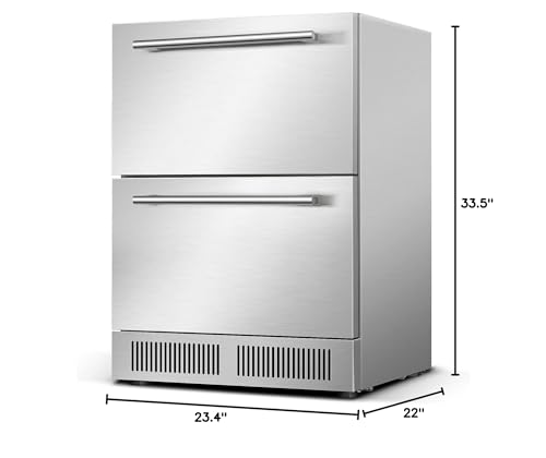 Vesgold 24 inch wide drawer refrigerator, built-in wine and beverage refrigerator under the counter, weatherproof, indoor and outdoor refrigerators, all-stainless steel cooler.