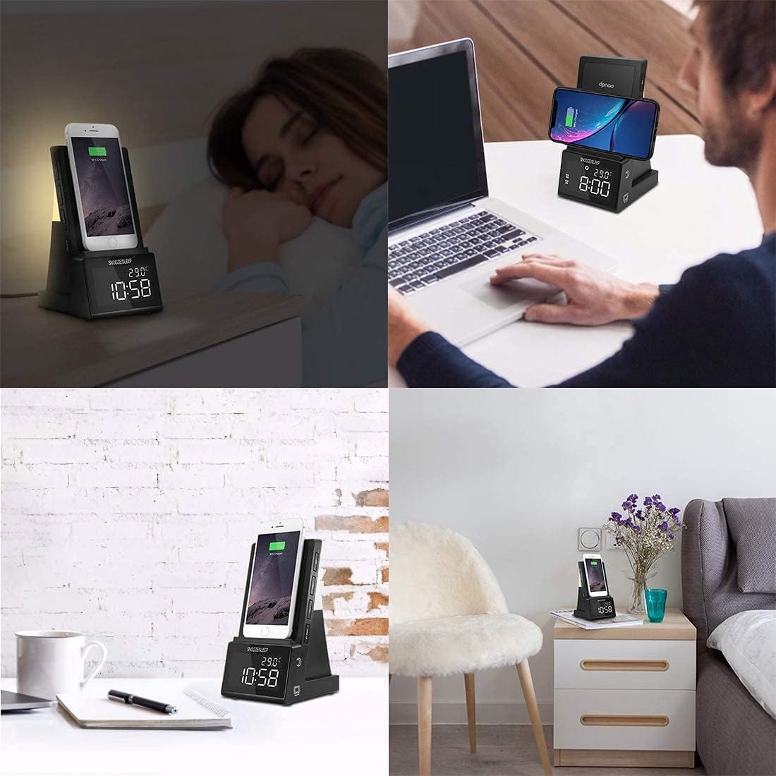 Wireless Charger with Bluetooth Speaker Alarm Clock Night Light USB Fast Charging Station Compatible with iPhone 14/14 Pro/iPhone 13/13 Pro/iPhone12/12 Pro Max/iPhone11/Galaxy S23/S22/S21 etc