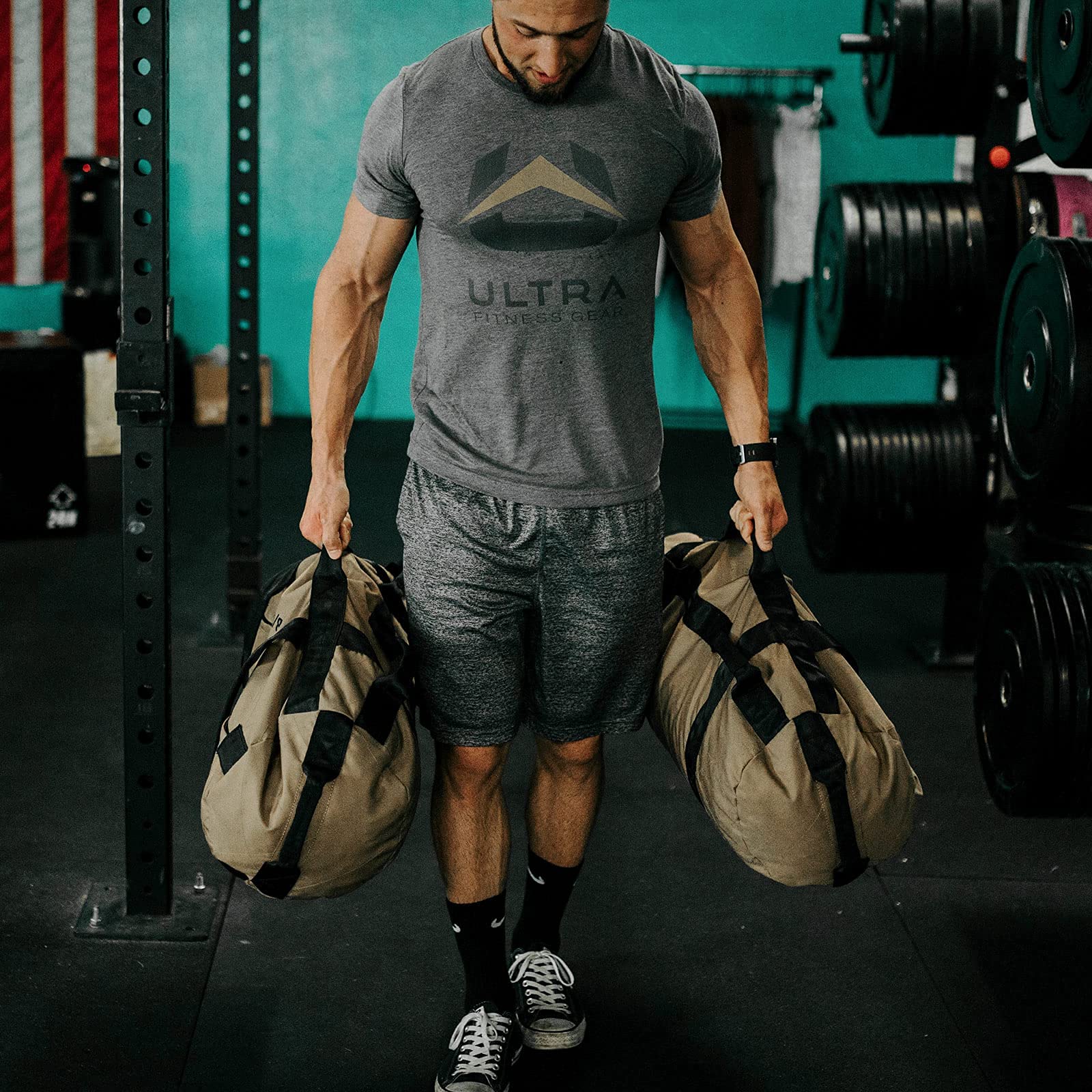Ultra Fitness Workout Exercise Sandbag - Heavy Duty Sand-Bag for Functional Strength Training, Dynamic Load Exercises, WODs, General Fitness and Military Conditioning (Large 50-125lbs, Tan)
