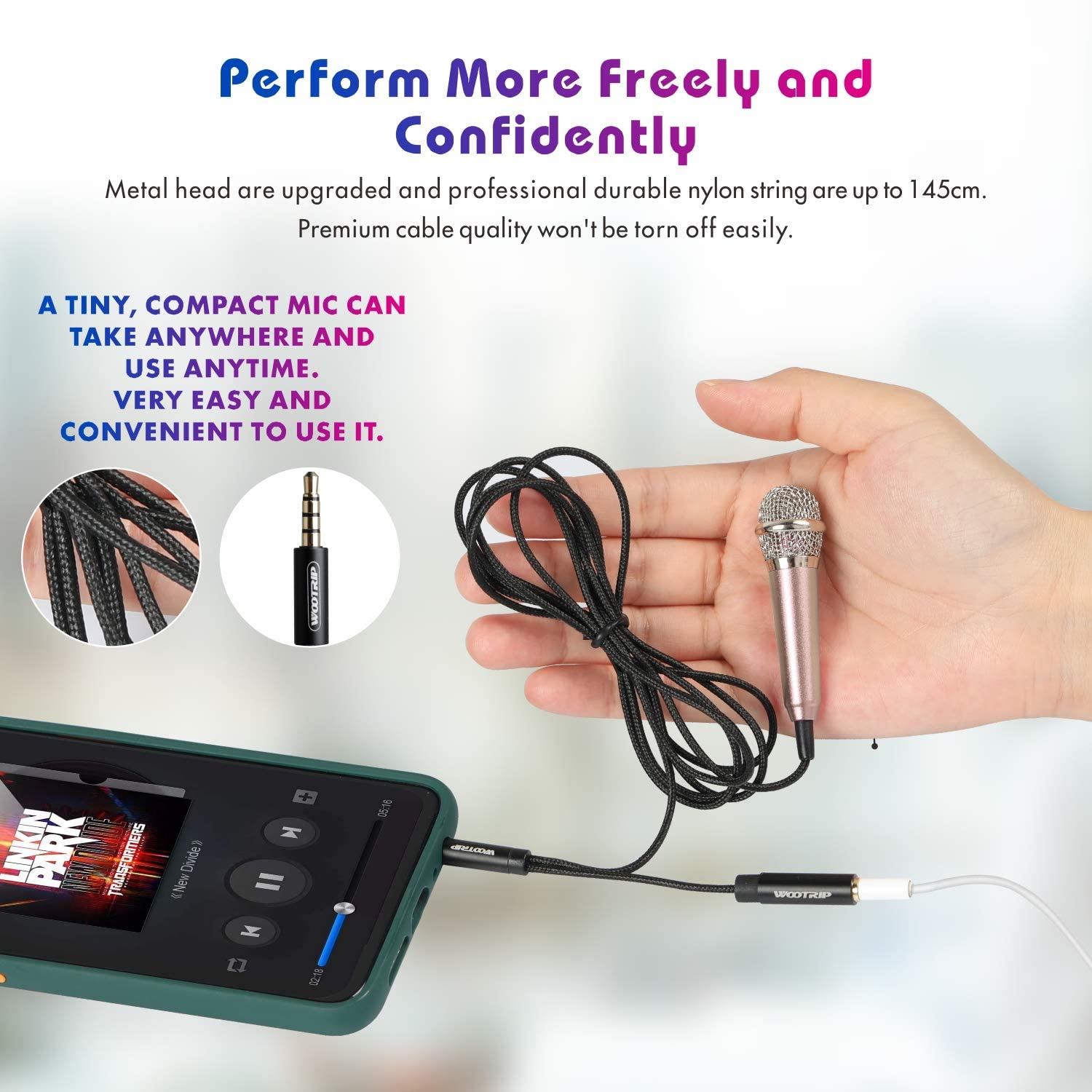 Wootrip Mini Karaoke Microphone, Mini Voice Recording Microphone Portable Karaoke Mic for Singing, Voice Recordingā¦