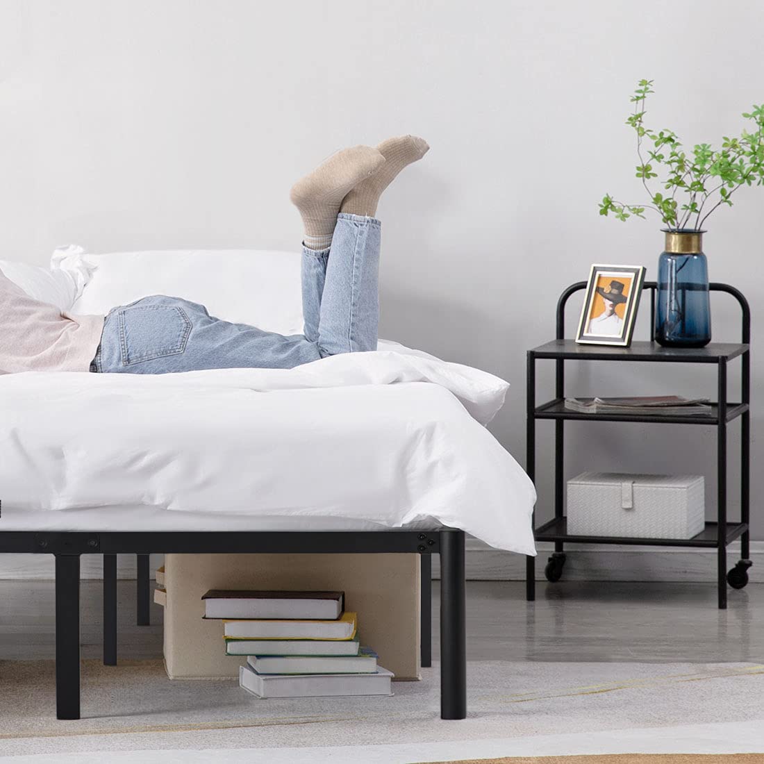 TATAGO 16 Inch Metal Platform Bed Frame with Anti-Collision Round Legs, 3500lbs Heavy Duty Mattress Foundation, Easy Assembly/Silent/Anti-Shake/Non-Slip/No Box Spring Needed, King