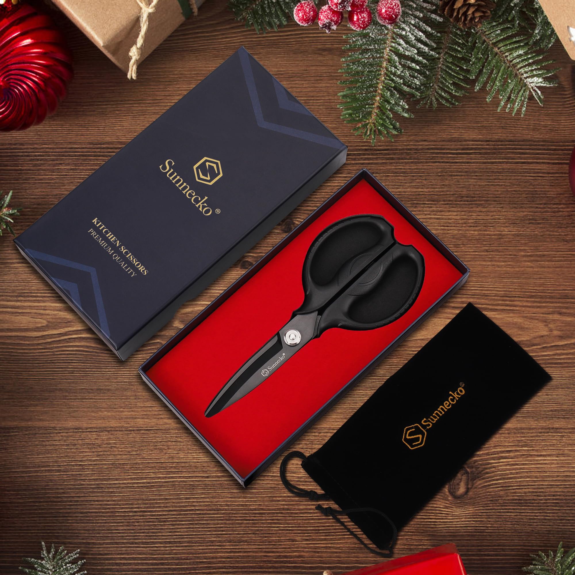 Sunnecko Kitchen Scissors All Purpose Heavy Duty Scissors Titanium Coated, Food Scissors Dishwasher Safe, Micro Serrated with Detachable Blades