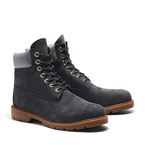 Timberland Men's 6 Inch Basic Waterproof Boots with Padded Collar, Dark Grey Nubuck, 9