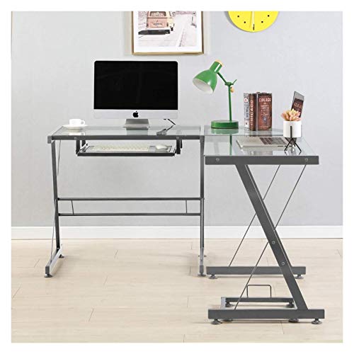 Yyl Computer Desk Gaming Desk Glass Computer Home Office Toughened Glass L Shaped Gaming Gamer Command Center Workstation Desk for Small Spaces (Color : Glass)