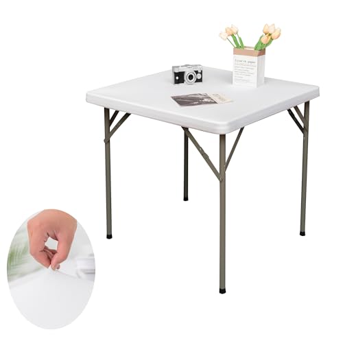 TC LUDUAN White Square Elastic Tablecloth Spandex Card Table Topper Cap Stretch Table Cover Fitted Square Table 36 x 36 Inch